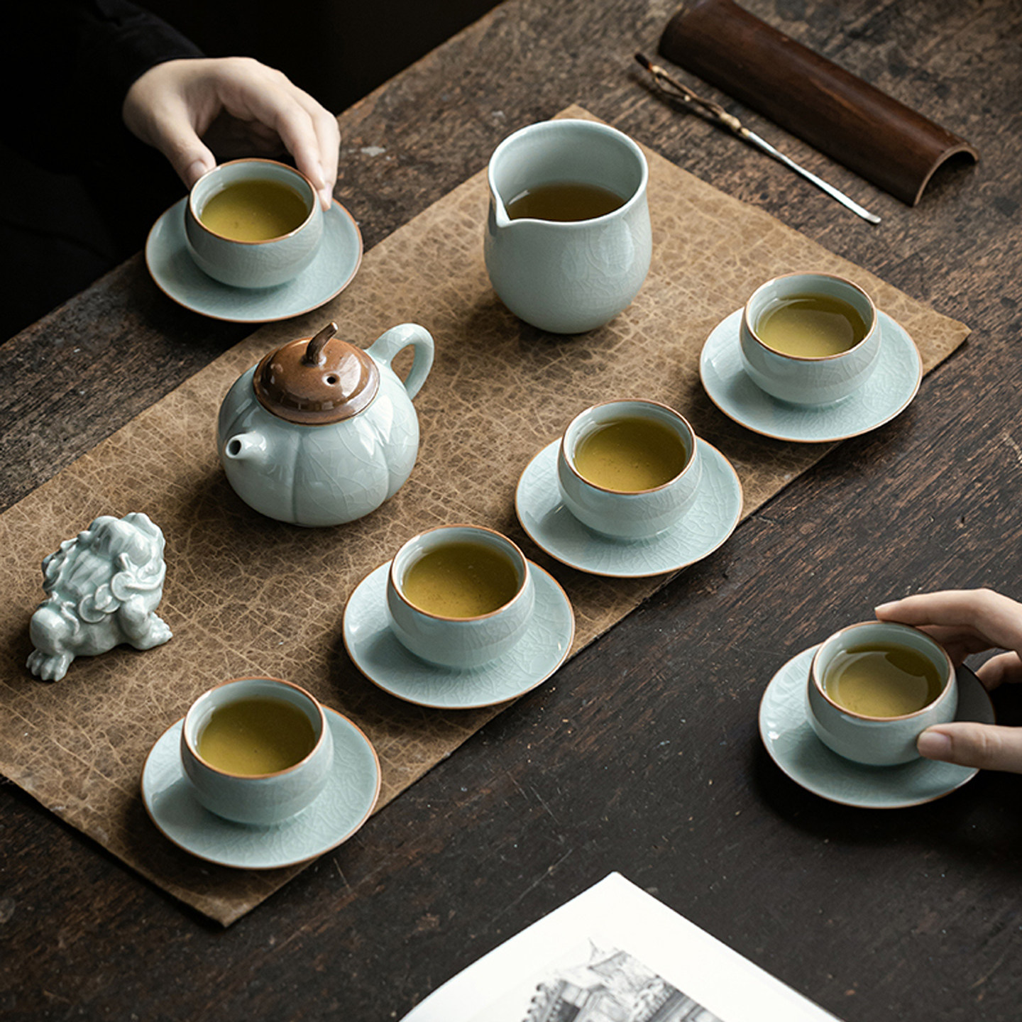 廷怀窑旗舰店天青汝窑茶壶汝瓷茶具套装2024新款河南汝州高端陶瓷