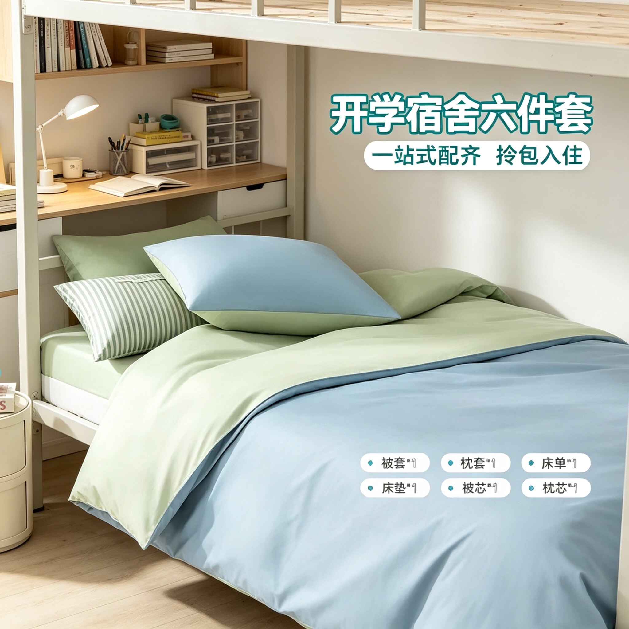 富安娜纯棉开学季六件套学生宿舍床品套件专用上下铺床垫全套配齐