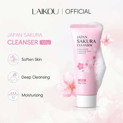 LAIKOU莱蔻樱花洗面奶100g 保湿补水清洁护肤品 英文包装跨境厂家