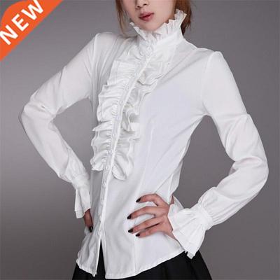 Fashion Victorian Women OL Office Ladies White Shirt High Ne