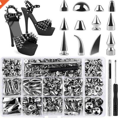 270Set Spikes And Studs,Mixed Shape Punk Spike Rivets Metall