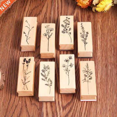 1PC Retro Grass Plants Stamps Rubber Wooden Standard Crafts