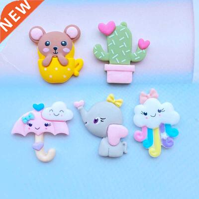 10Pcs Kawa Resn Mxed Cartoon Anmal Seres Flat Back Cab