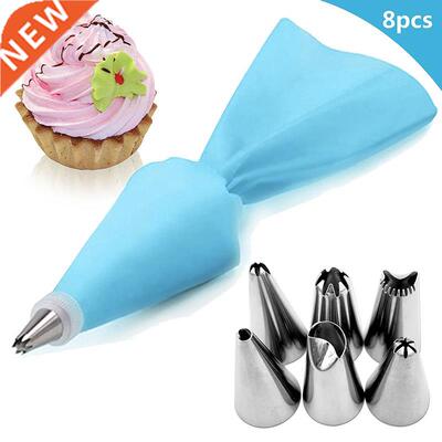8pcs/bag Silicone Icing Piping Cream Pastry Bag + 6 Stainles