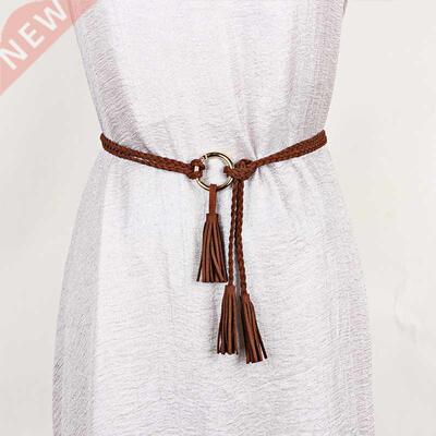 Fashion Women Solid Color Braided Tassel Belt Bohemian Girls
