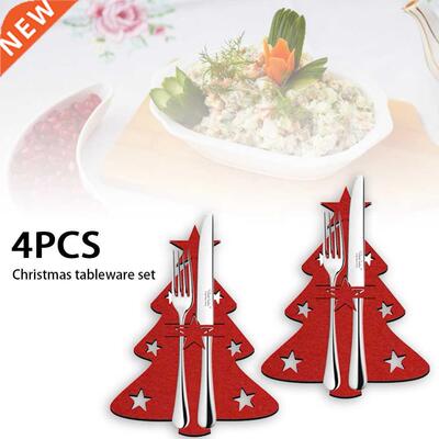 1/4PCS Christmas Pocket Fork Knife Cutlery Holder Bag ree Cu