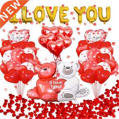 Valentines Decorations, Teddy Bear Balloon With 1000 Red Ros