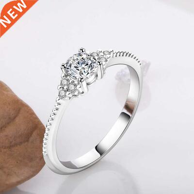 DIWENFU 14K White Gold Ring for Women Natural Mini Diamond J