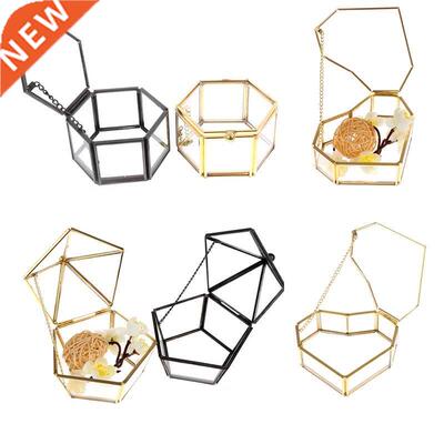 1PC Geometrical Clear Glass Jewelry Box Jewelry Organize Hol