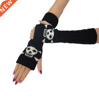 Skull Print Women Fingerless Gloves Ladies Emo Punk Winter K