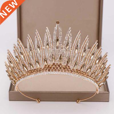 luxurious Rhinestone Crystal Gold Wedding Big Crown Queen Br