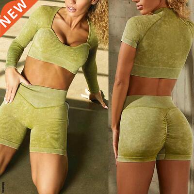 2022 High Neck Crop Tops Seamless Yoga Set Long Sleeve High