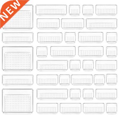 37 PCS Clear Plastic Drawer Organizers Set,4Size Versatile B