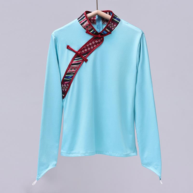 特价藏族民族舞蹈上衣 新款长袖立领V领短袖练功服藏式演出服修身
