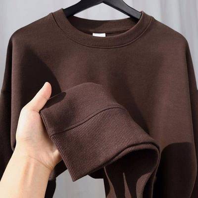 MAROLIO~质感爆赞！300g重磅圆领卫衣男巧克力色宽松休闲打底衫秋