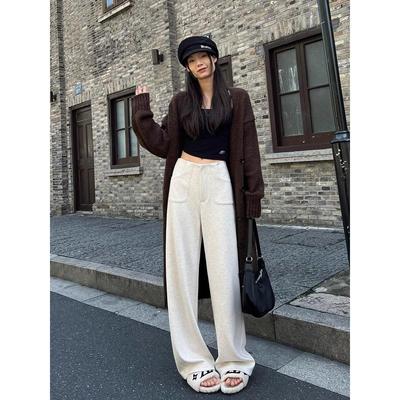 LILY MOST白色窄版阔腿裤女秋冬季休闲加绒高腰垂感羊毛呢西装裤