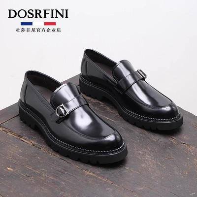 杜莎菲尼豆豆鞋男真皮一脚蹬商务正装皮鞋英伦厚底男士休闲乐福鞋