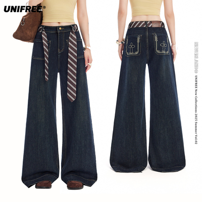 【昕怡粉丝专享】UNIFREE丹宁蓝牛仔裤2微喇宽松显瘦U261P062V1B1