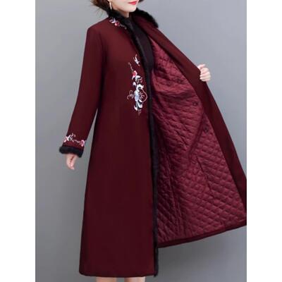 Capacity Kiss喜婆婆冬季红色新中式旗袍连衣裙婚晏装女保暖外套