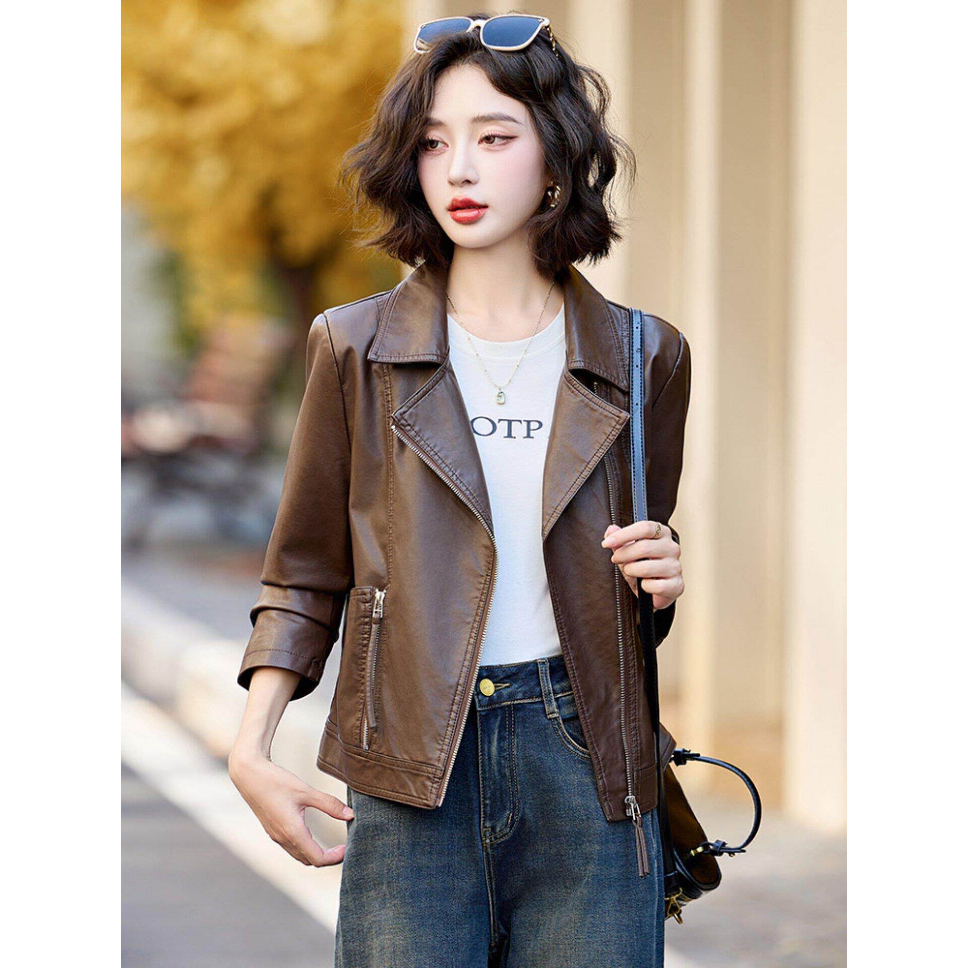 短款海宁真皮皮衣外套女2025年春秋季新款机车服小个子皮夹克上衣