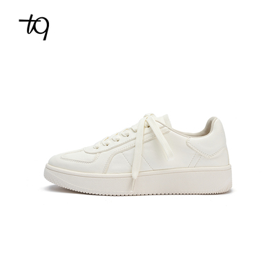 Talitaqoom2025秋季新款厚底小白鞋简约百搭系带牛皮tq休闲板鞋女
