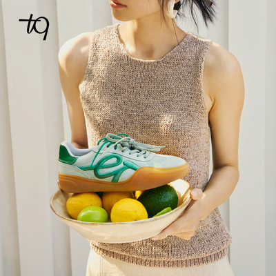 明星同款Talitaqoom焦糖德训鞋2025春季新款厚底真皮刺绣tq板鞋