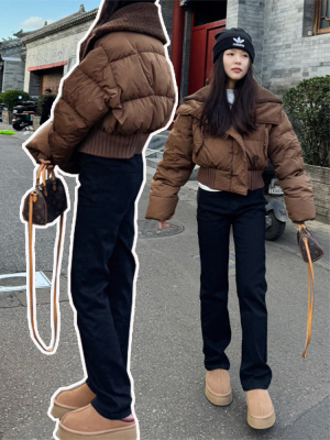 ROVJE CALLIE&OEAS加绒牛仔裤女冬季加厚直筒烟管裤新款高腰薄绒