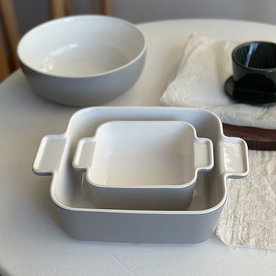 半颗橘子HO 尾货质感灰陶瓷正方烤盘焗饭一人食烤盘大烤盘