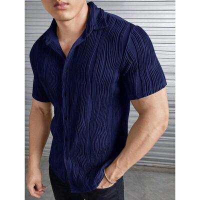 H 31498 Men's solid color block shirt 士纯色拼接衬衫
