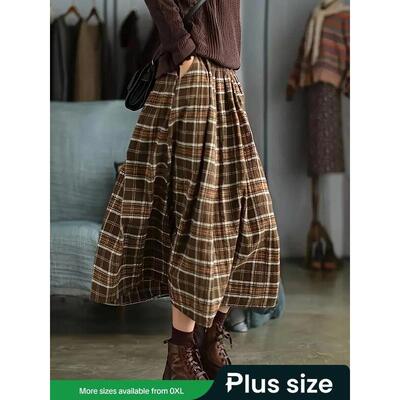 H 97204 Retro Plaid Midi Skirt 复古格纹半身裙
