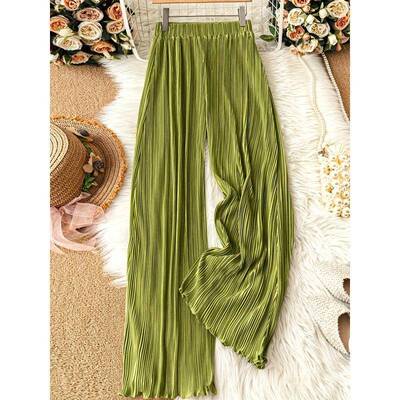 I 17527 Ice Silk Pleated Pants 冰丝百褶阔腿裤跨境速卖通