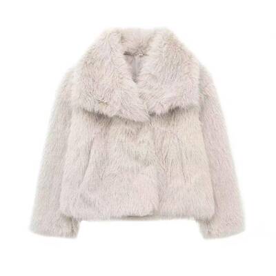 Faux Fur Jacket Women Lapel Cropped Furry Coat 2026 Spring