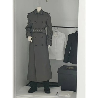 气质双排扣立领长款风衣外套