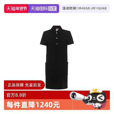 【自营】MaxMara通勤休闲纯色衬衫领系扣直筒短袖连衣裙小黑裙
