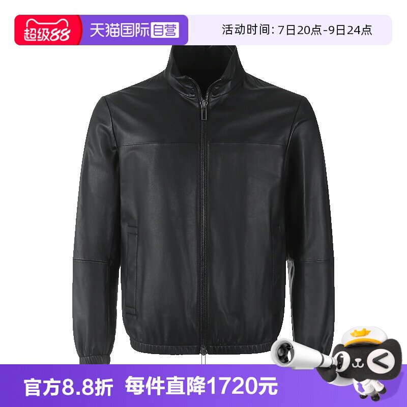 【自营】EA阿玛尼男士羊皮革立领拉链皮衣夹克外套 01R55P 01P54