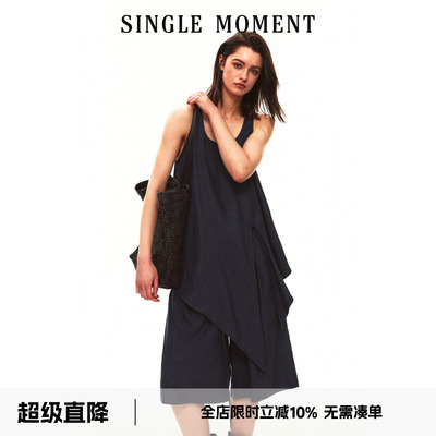 SINGLE MOMENT 26SS法式两穿绑带设计U领工字背心廓形七分裤套装