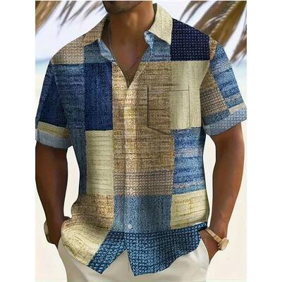 O 57254 3D Floral Print Button Pocket Short Sleeve Shirt 夏