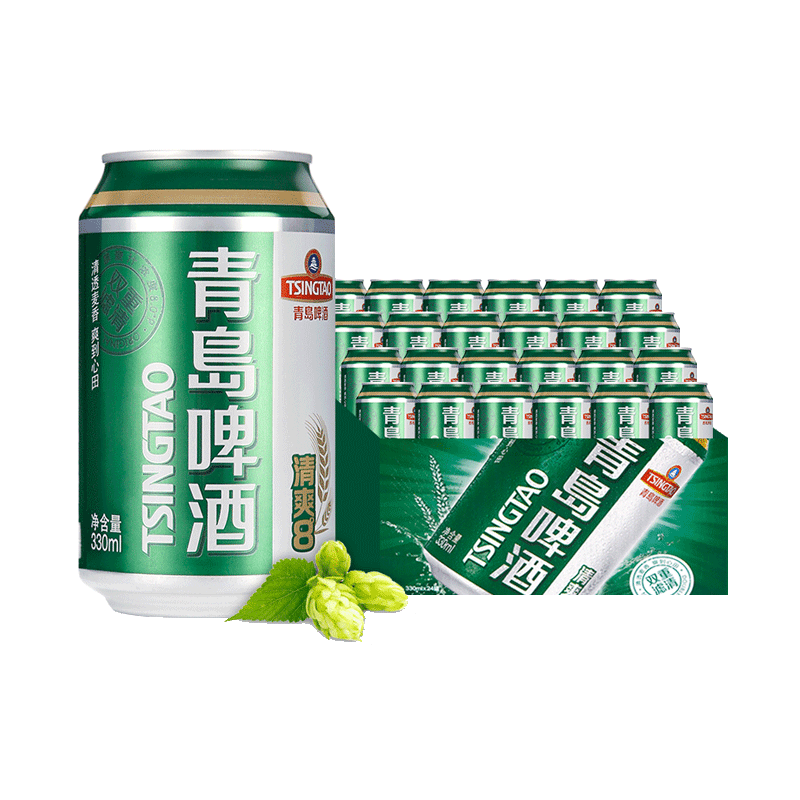 青岛啤酒（Tsingtao）金标清爽8度330ml*24听整箱装_虎窝淘