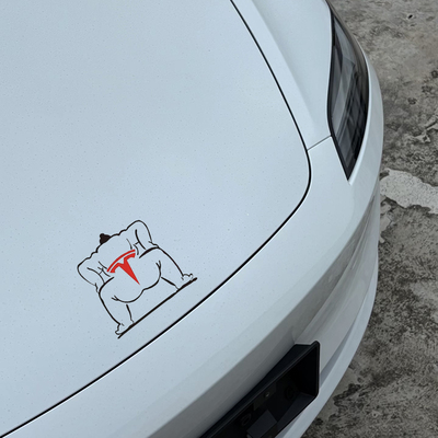 特斯拉刹车失灵车贴油箱盖装饰贴个性创意搞笑相扑反光防水贴纸