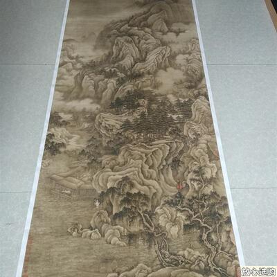 巨然湖山春晓V图国画绢画微喷复制画彷古山水立轴装饰画