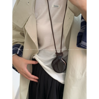 LEMA*同款项链音乐之镜长款皮绳镜子吊坠小众高级简约时尚毛衣链