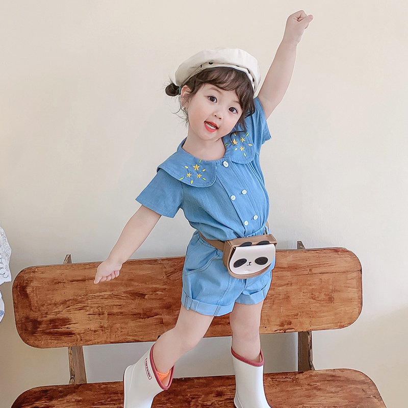 葫芦原创童装女童夏装洋气牛仔网红两件套套装韩版时髦衬衫短裤