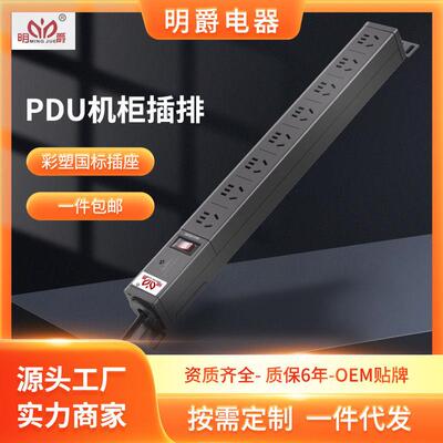 彩塑过载开关防雷4孔6孔8孔插座工厂直销工业插排pdu柜机专用插座