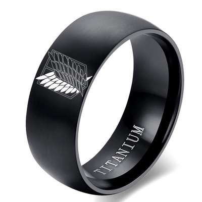 8mm Attack on Titan Black sliver Stainless Steel Ring Wings