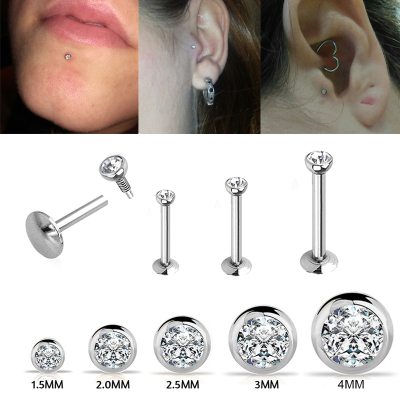 1.2x1.5-4mm AAA Zircon Labret Lip Bar Stud Piercing 16 Gaug