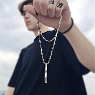 Fashion New silver Color Rectangle Pendant Necklace Men