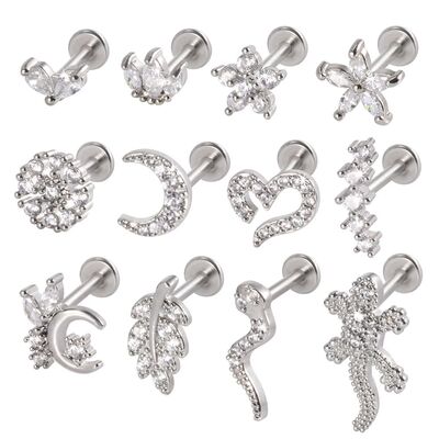 1pcs Surgical Steel Zircon Ear Stud Labret Stud Lip Ring