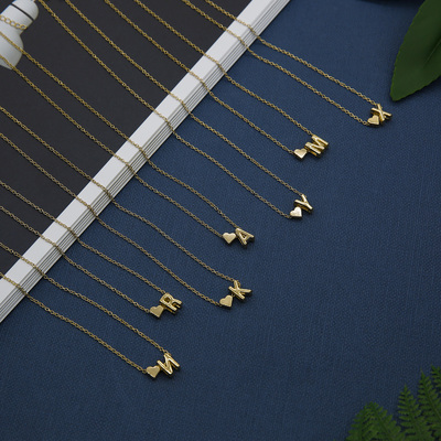 Gold Color Letter Heart Initial Necklace For Women Choker