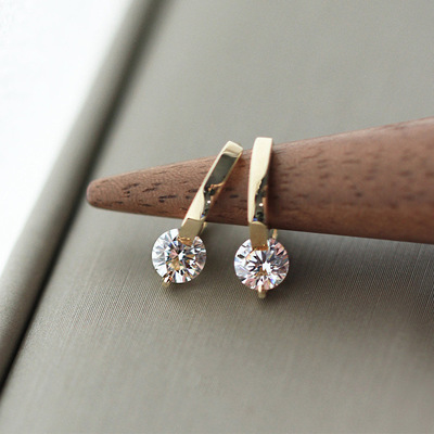 Silver Colour Classic Simple Shiny Zircon Earrings Gold