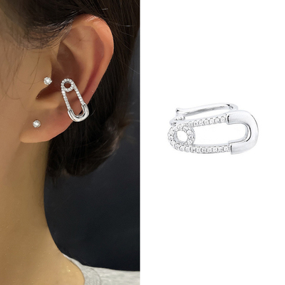 1 Pcs Korean Zircon  Paper Clip Earrings For Women Fake